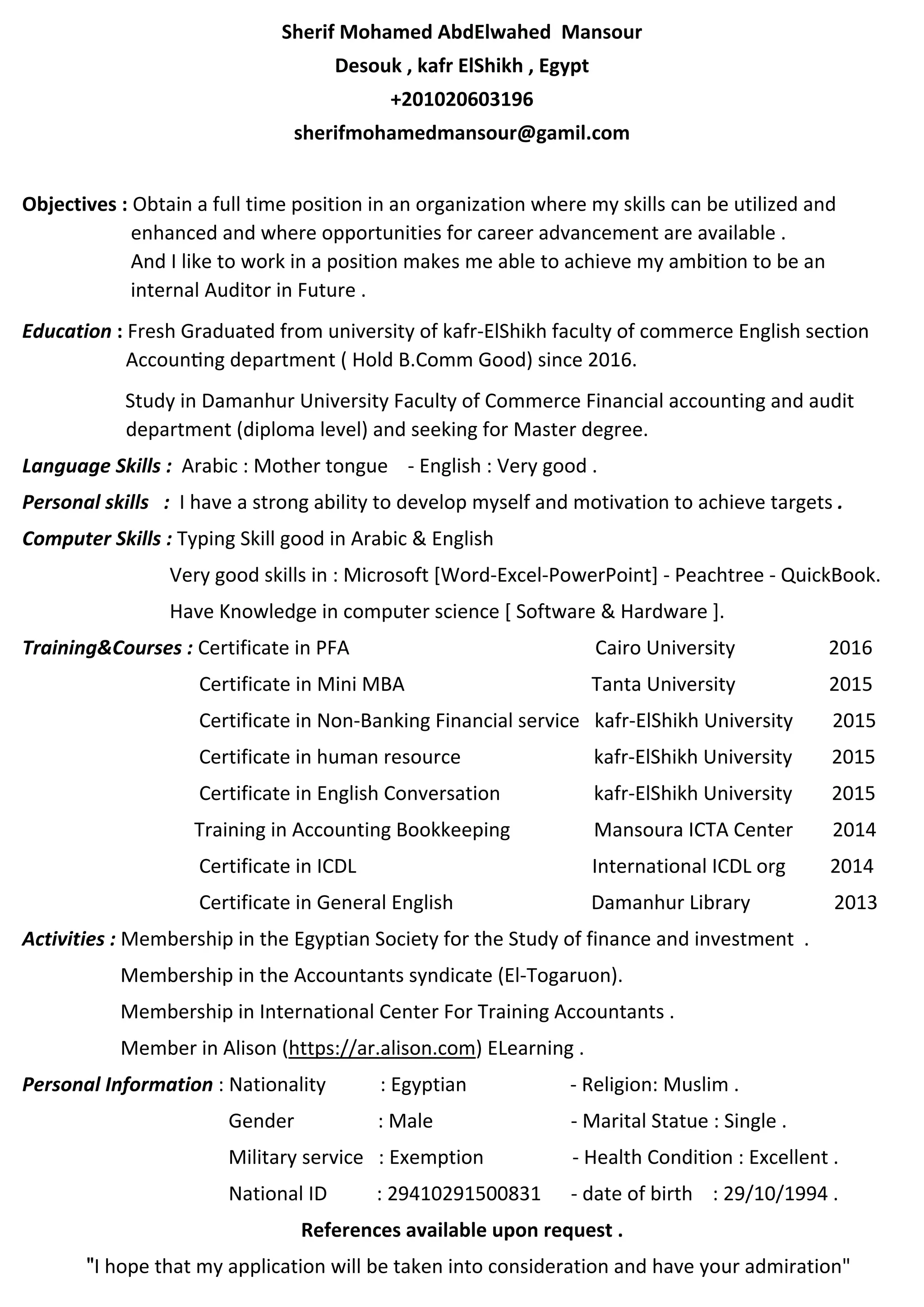 Sherif Mansour C.V | PDF