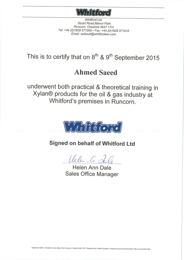 Whitford Certificate | PDF