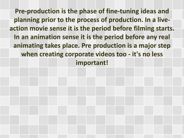 Pre Production Advice | PPT