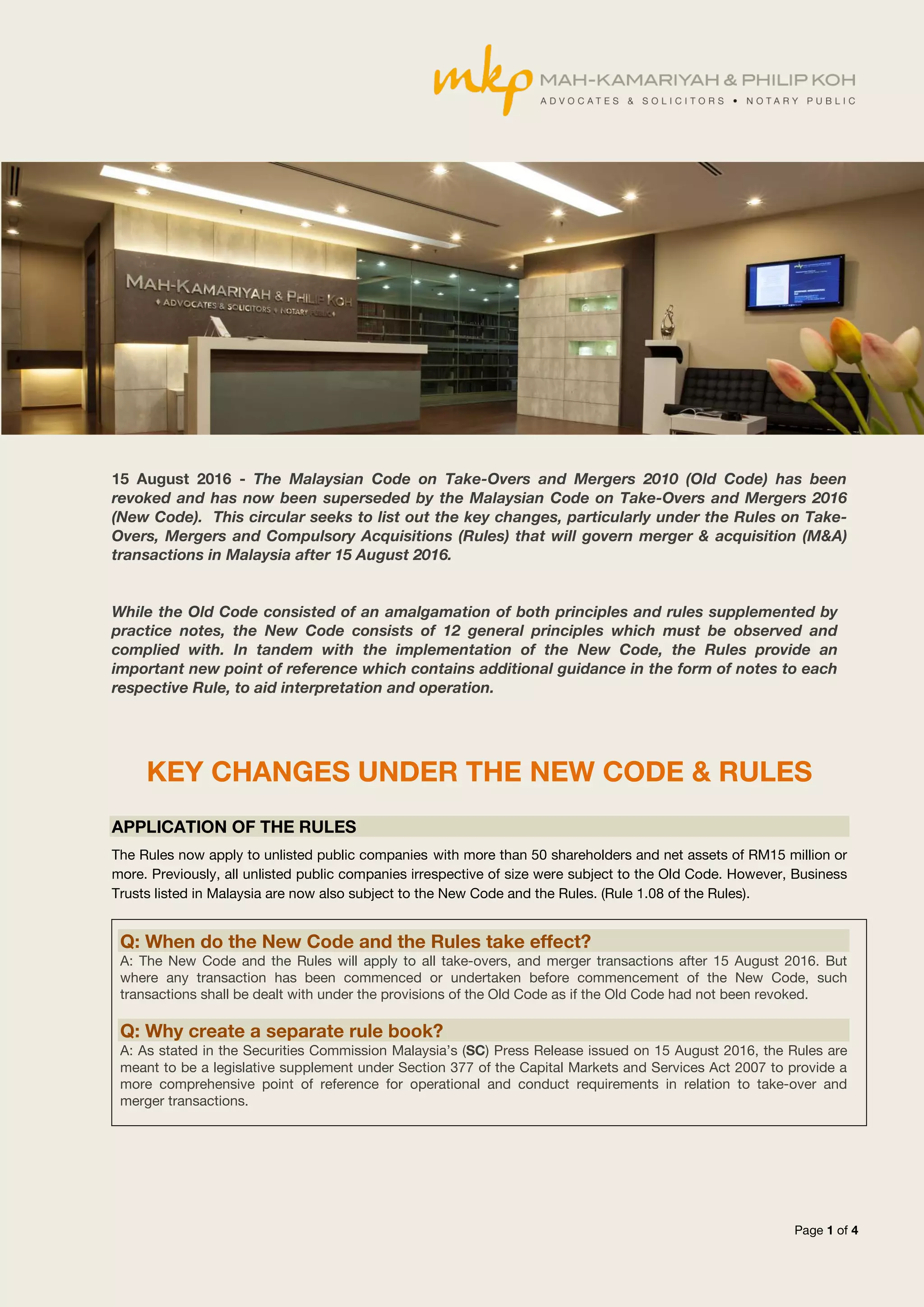Key Changes under the New Rules on Take-Overs | PDF