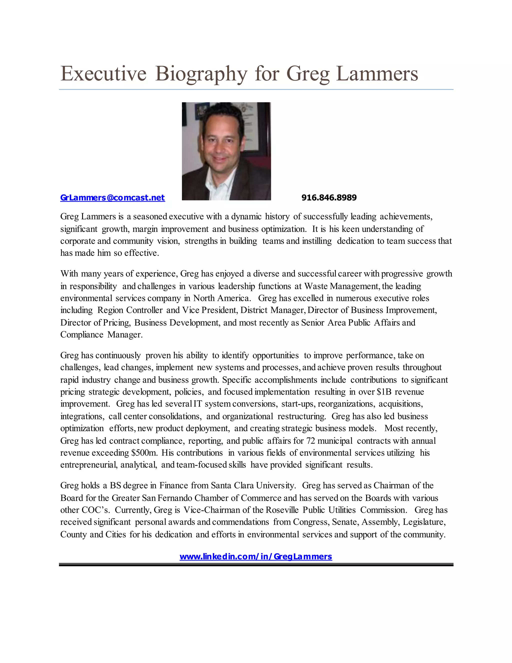 Executive Biography for Greg Lammers | DOCX