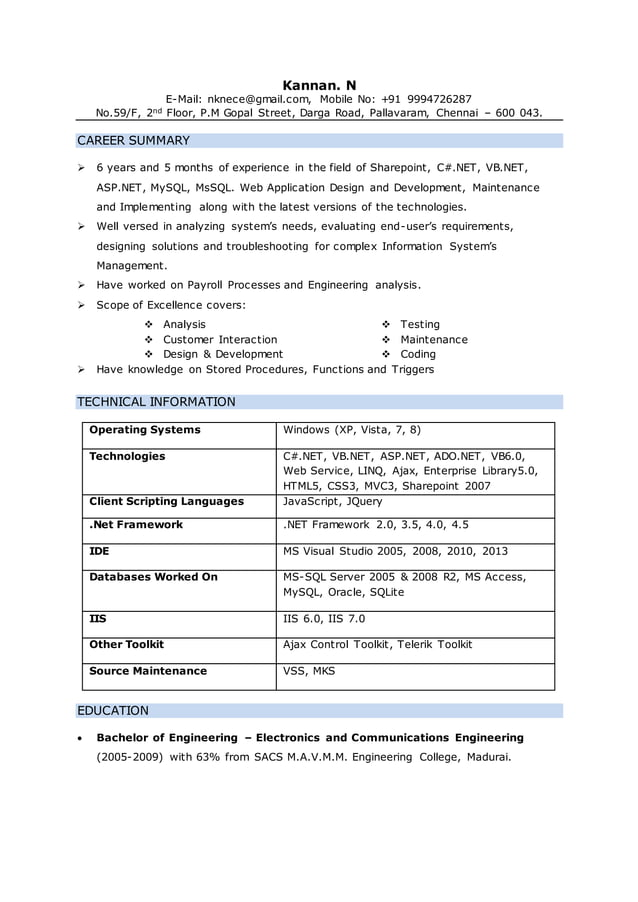 Kannan_Nallu_Naicker_DotNetDeveloper_6.5YrExp | DOCX | Databases | Computer Software and ...