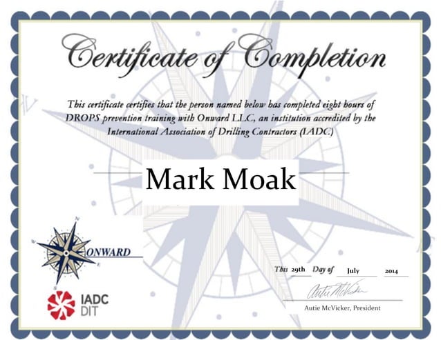 IADC DROPS Certificate Mark Moak | PDF