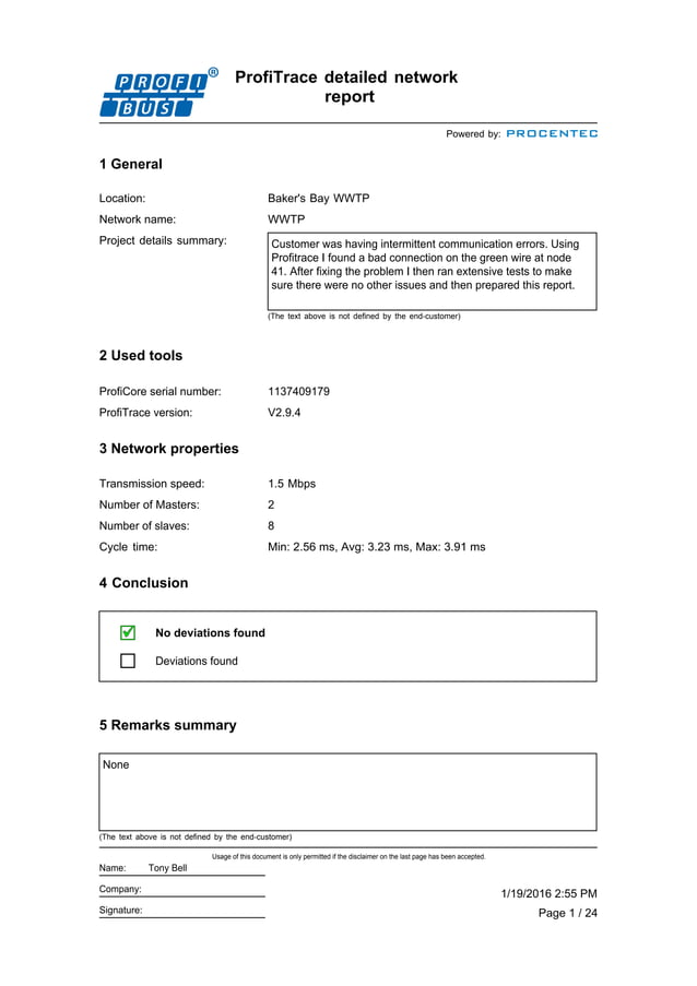WWTP Profibus Report | PDF