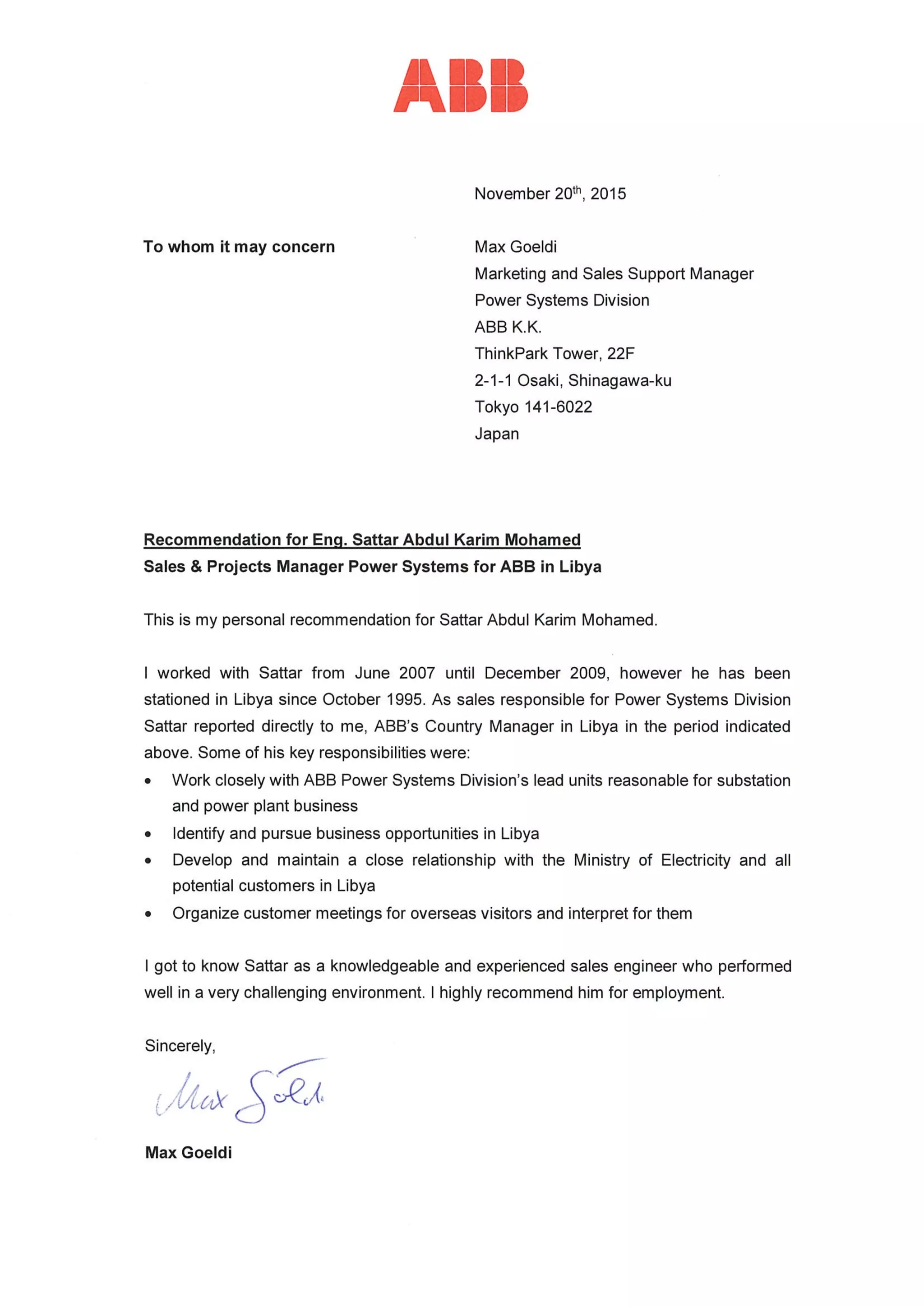 Recommendation Letter from latest LYABB Country Manager | PDF