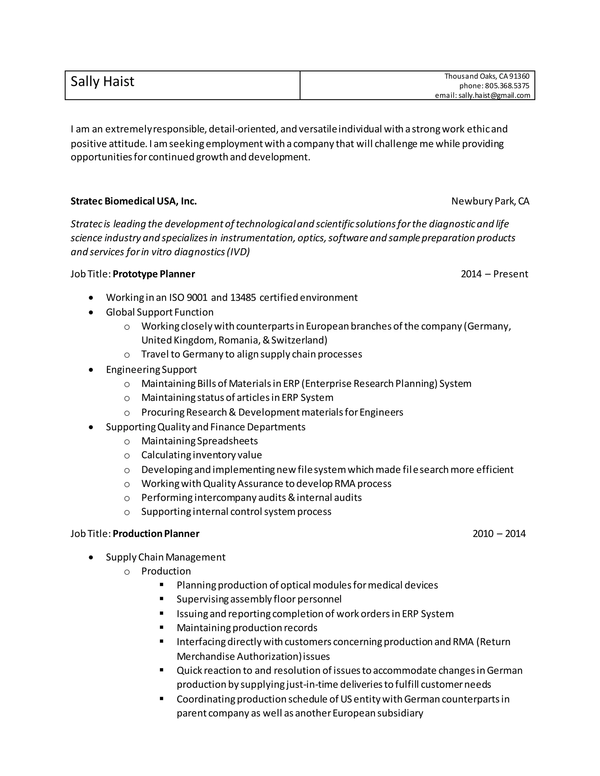 Sally Haist Resume | DOCX