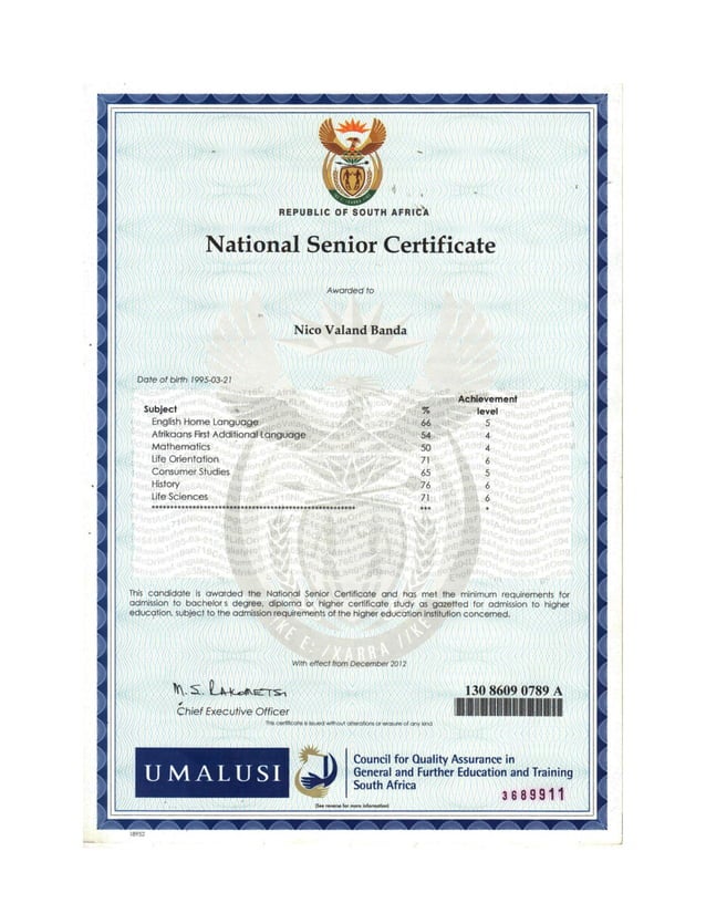 Matric Certificate | PDF
