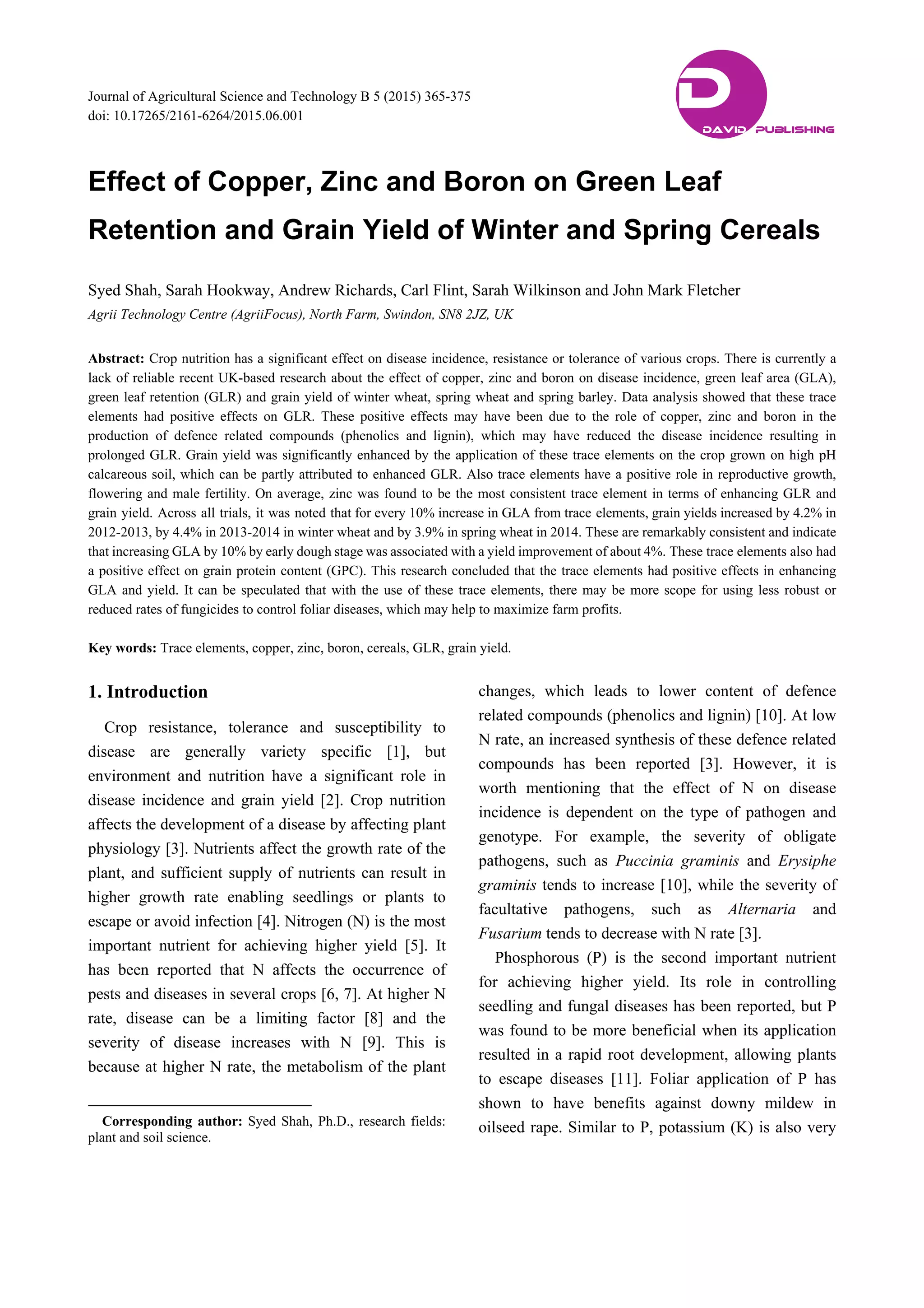 Shah et al. Trace element paper | PDF | Agriculture | Industries