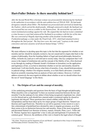Thesis on the Hart-Fuller debate Should Law and Morality be intertwined ...