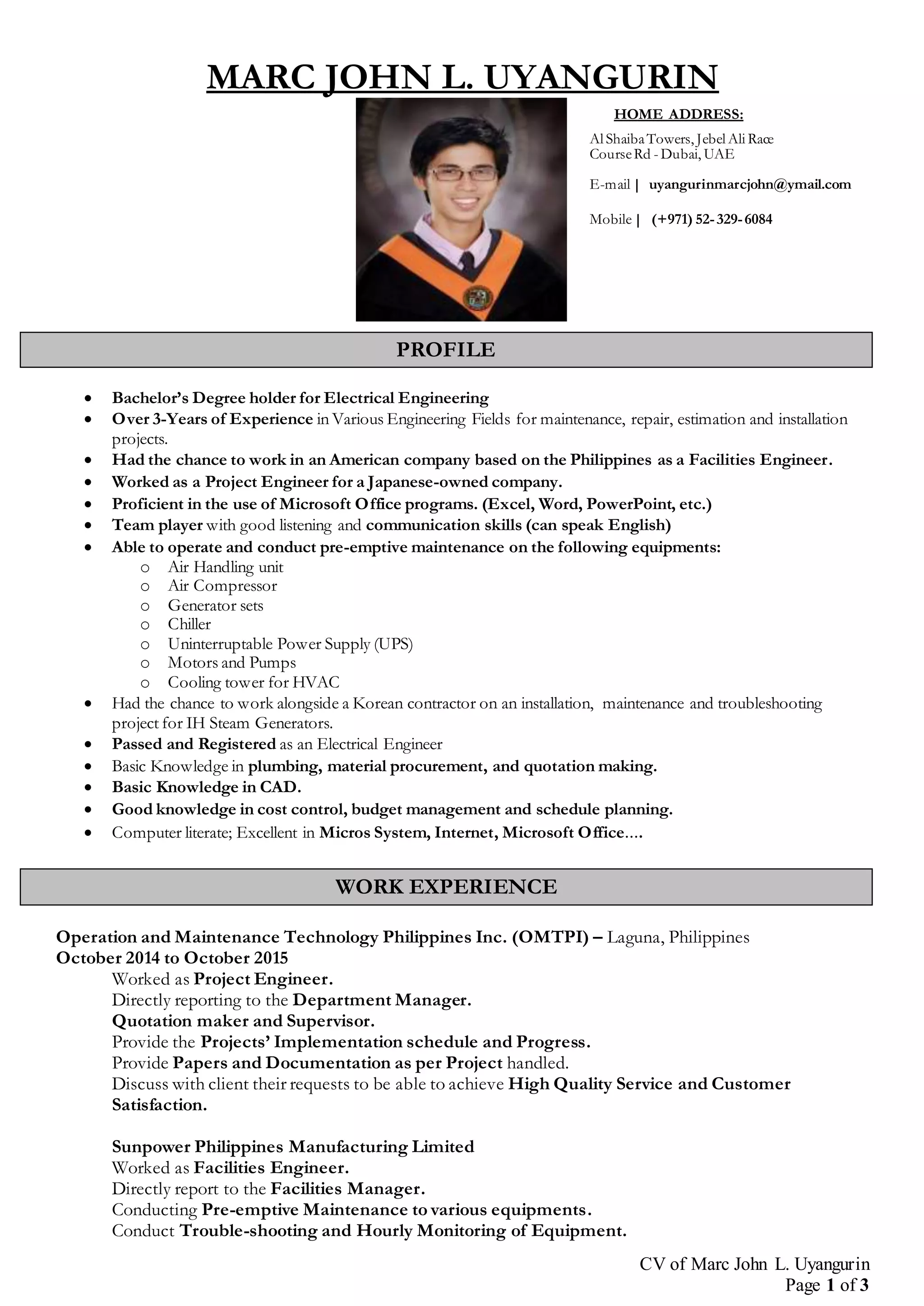 CV - Engr Marc John Uyangurin | DOCX