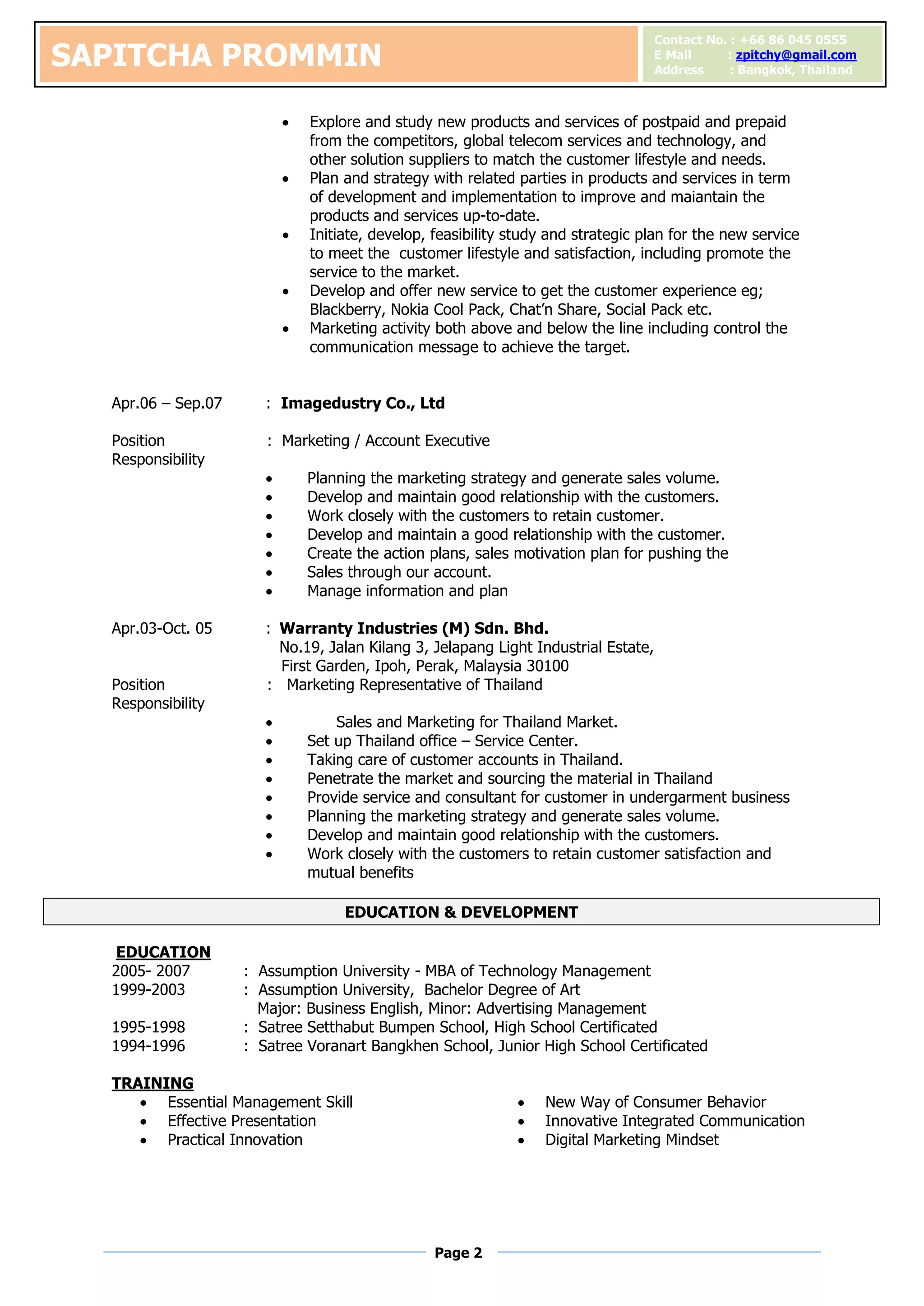 Resume - SAPITCHA PROMMIN | PDF