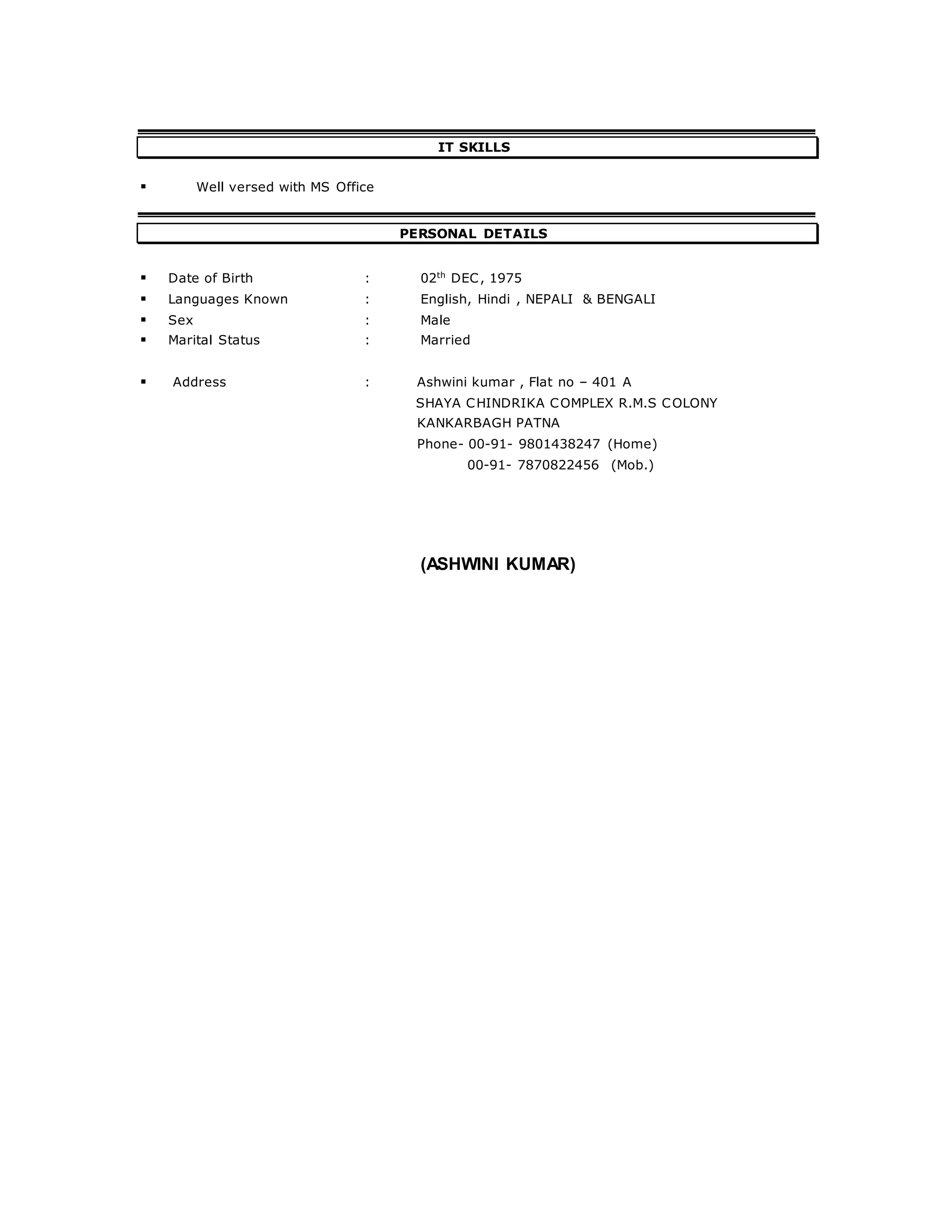 ASHWINI KUMAR NEW RESUME | DOCX