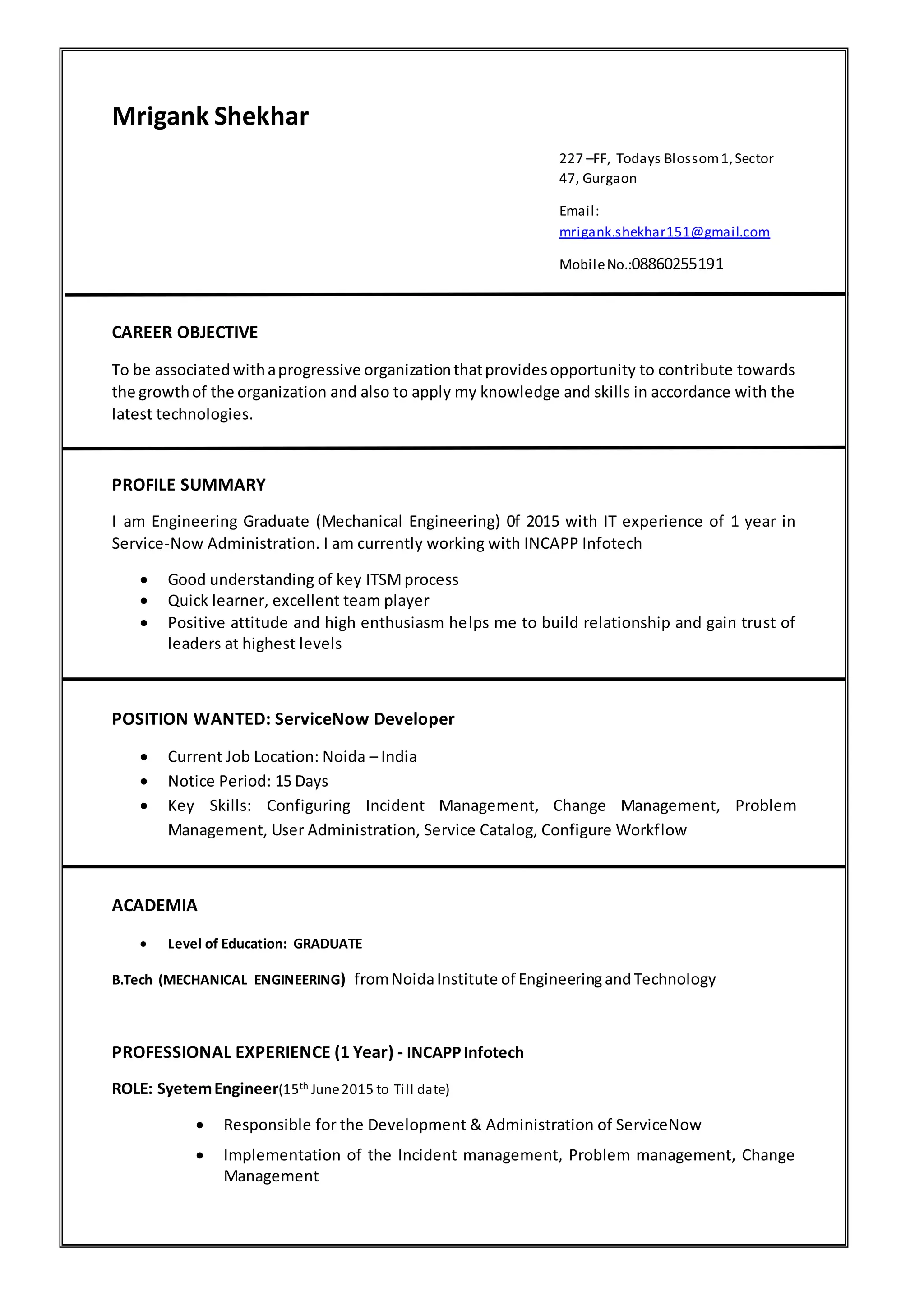 Mrigank - ServiceNow - CV | PDF