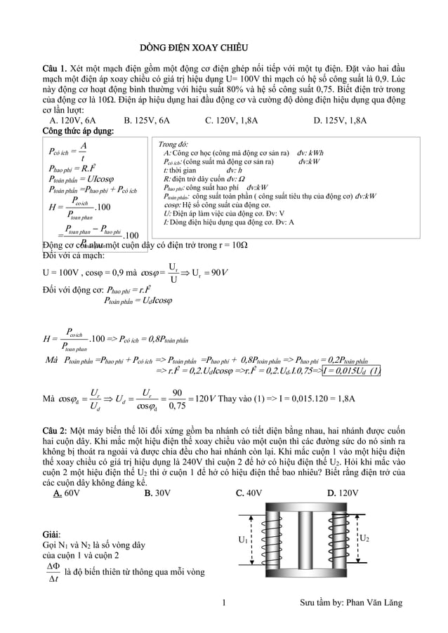 71 câu điện xoay chiều có hướng dẫn chi tiết | PDF