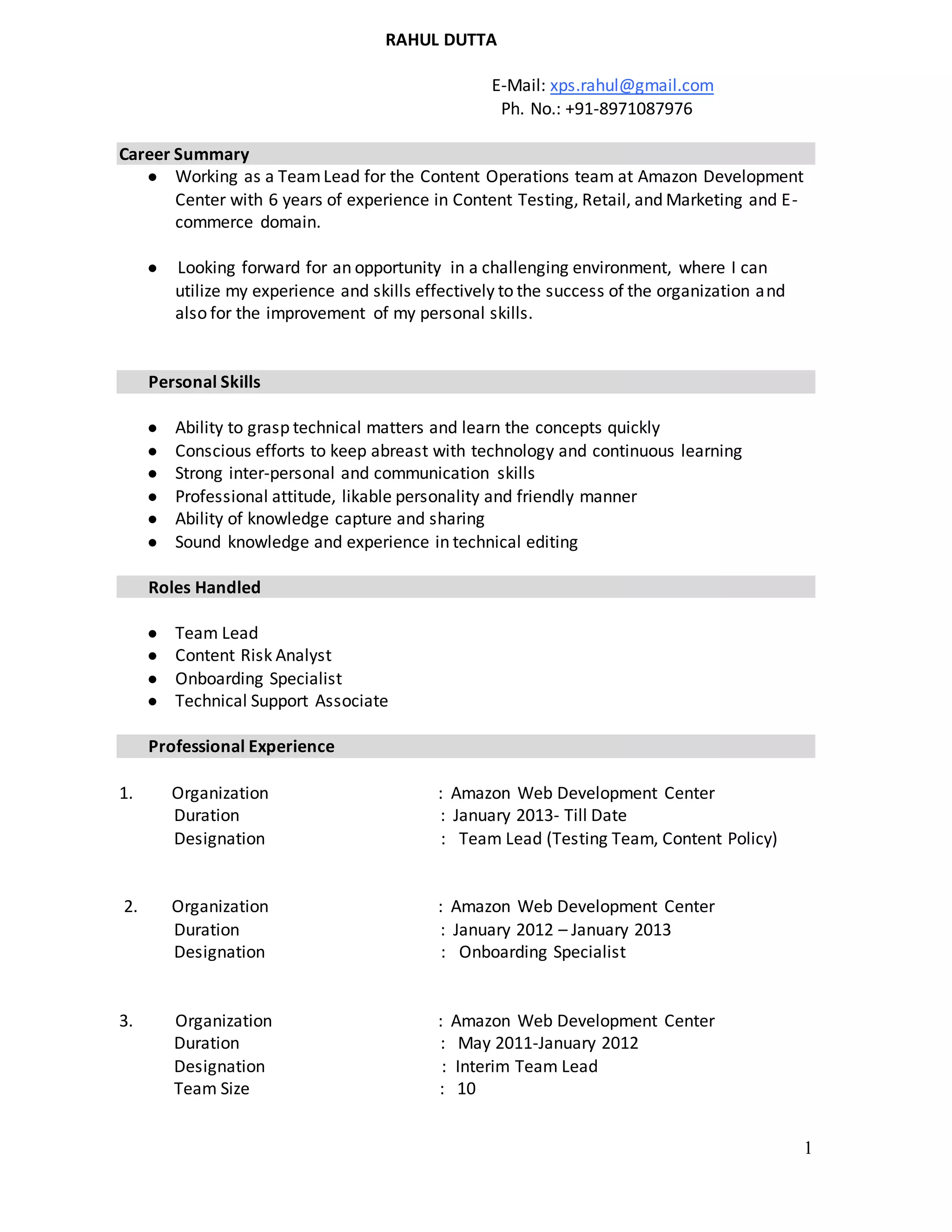 Rahul Lead Resume | DOCX