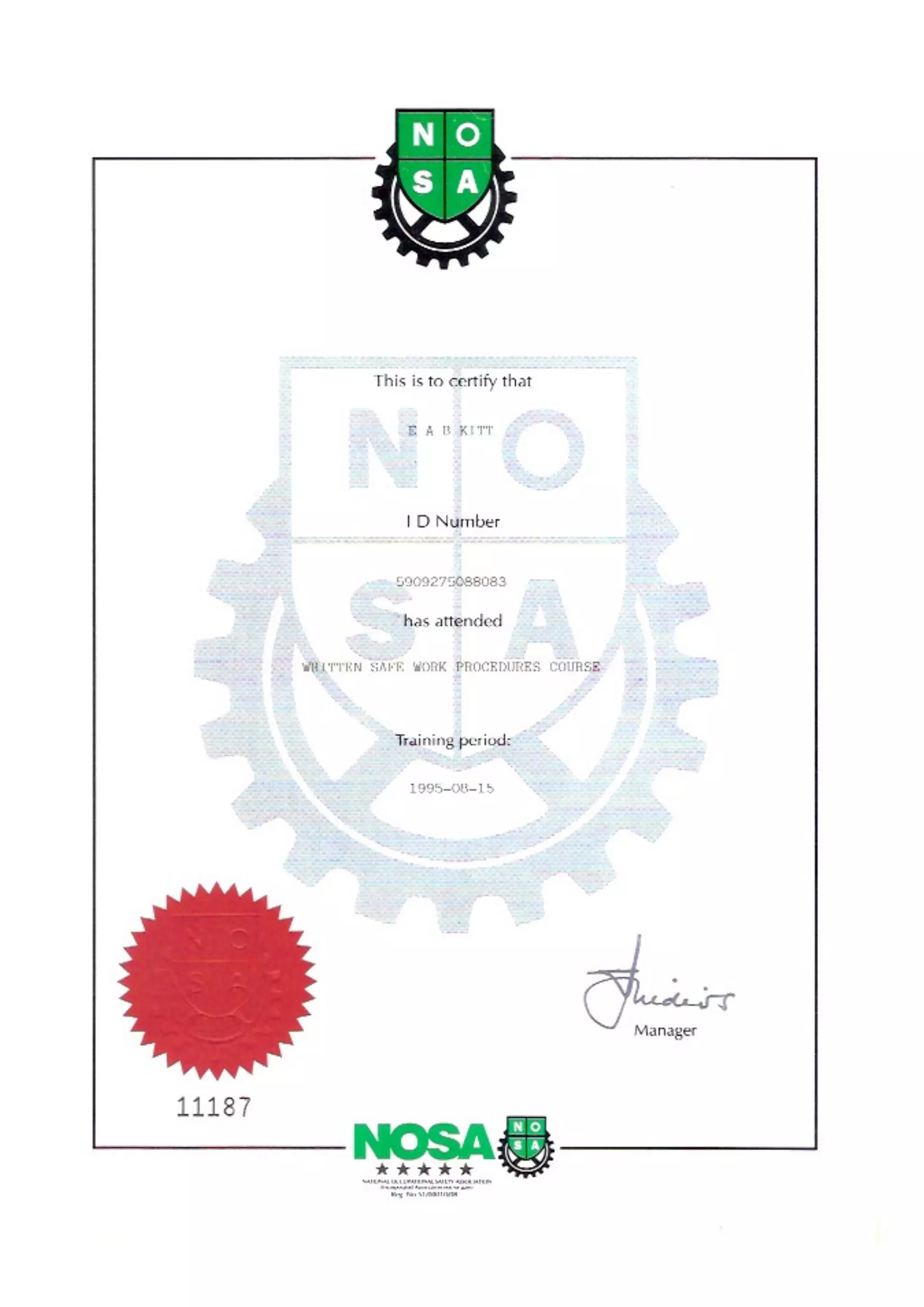 c. NOSA Certificat-a | PDF