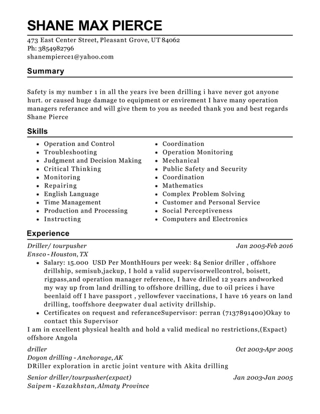 shane max Resume 1 (1) | PDF