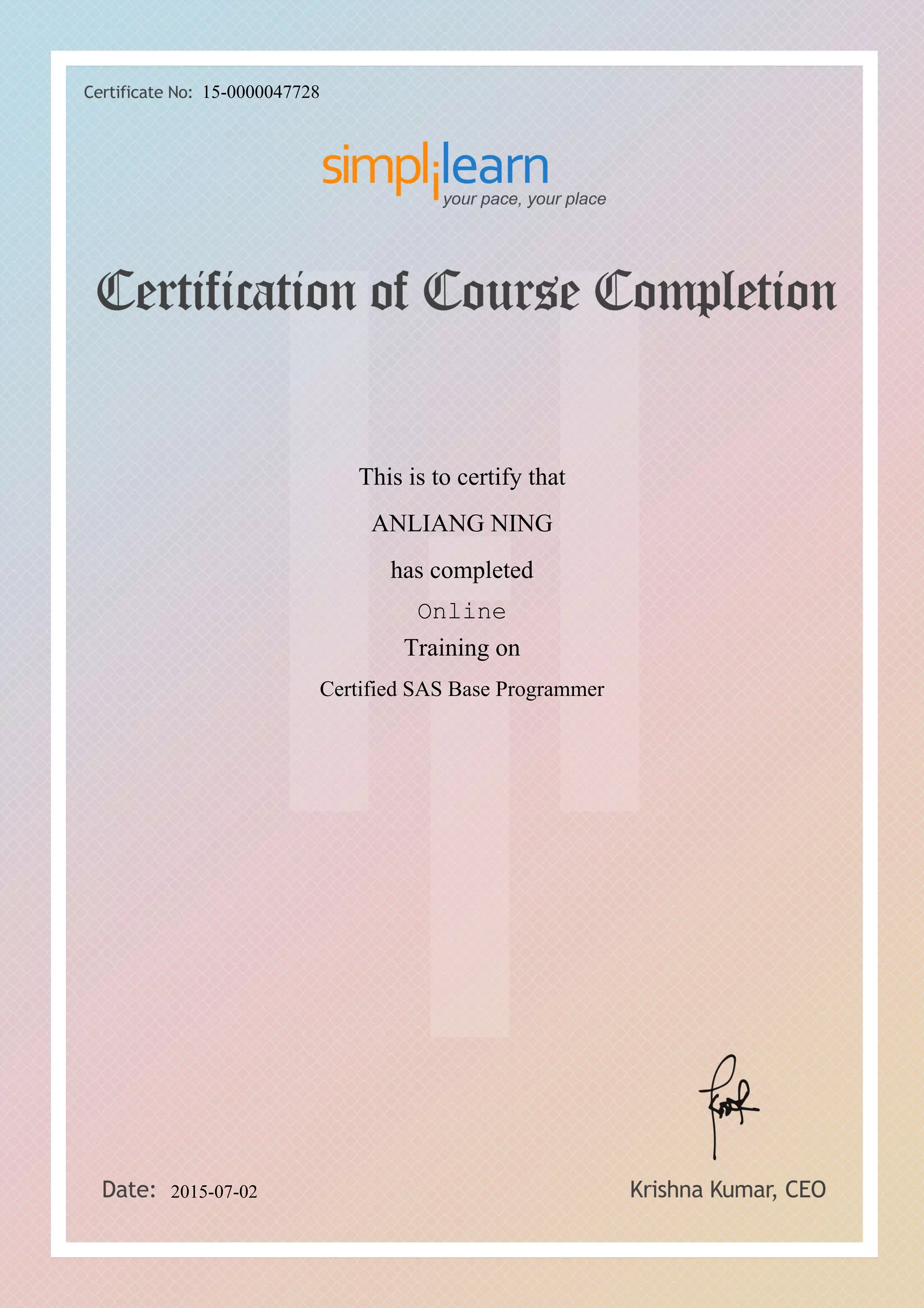 ANLIANG NING_1 Certified SAS Base Programmer | PDF