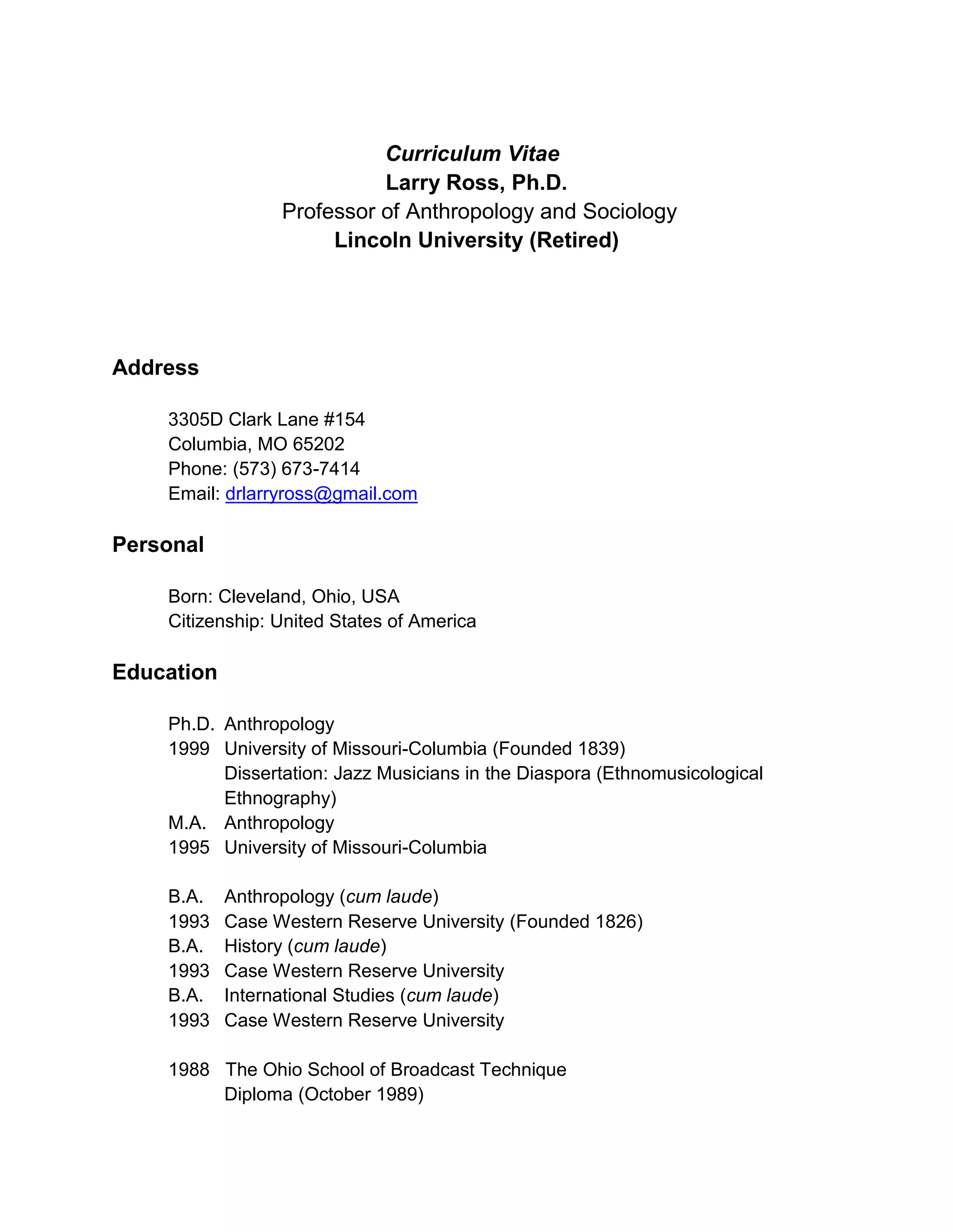 Dr _Larry_Ross_Curriculum_Vitae 2017 | PDF