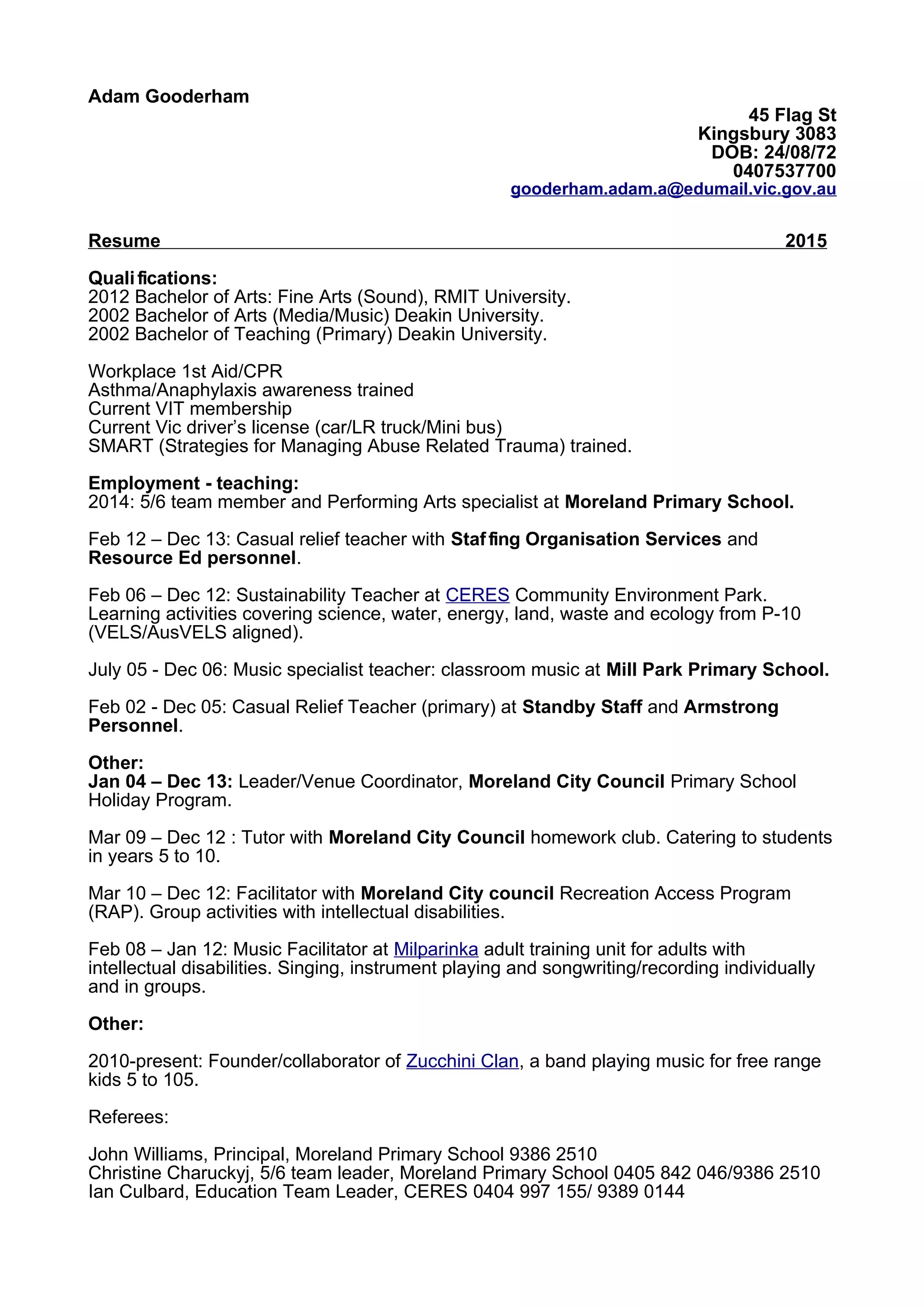 Adam Gooderham CV 2015 | PDF