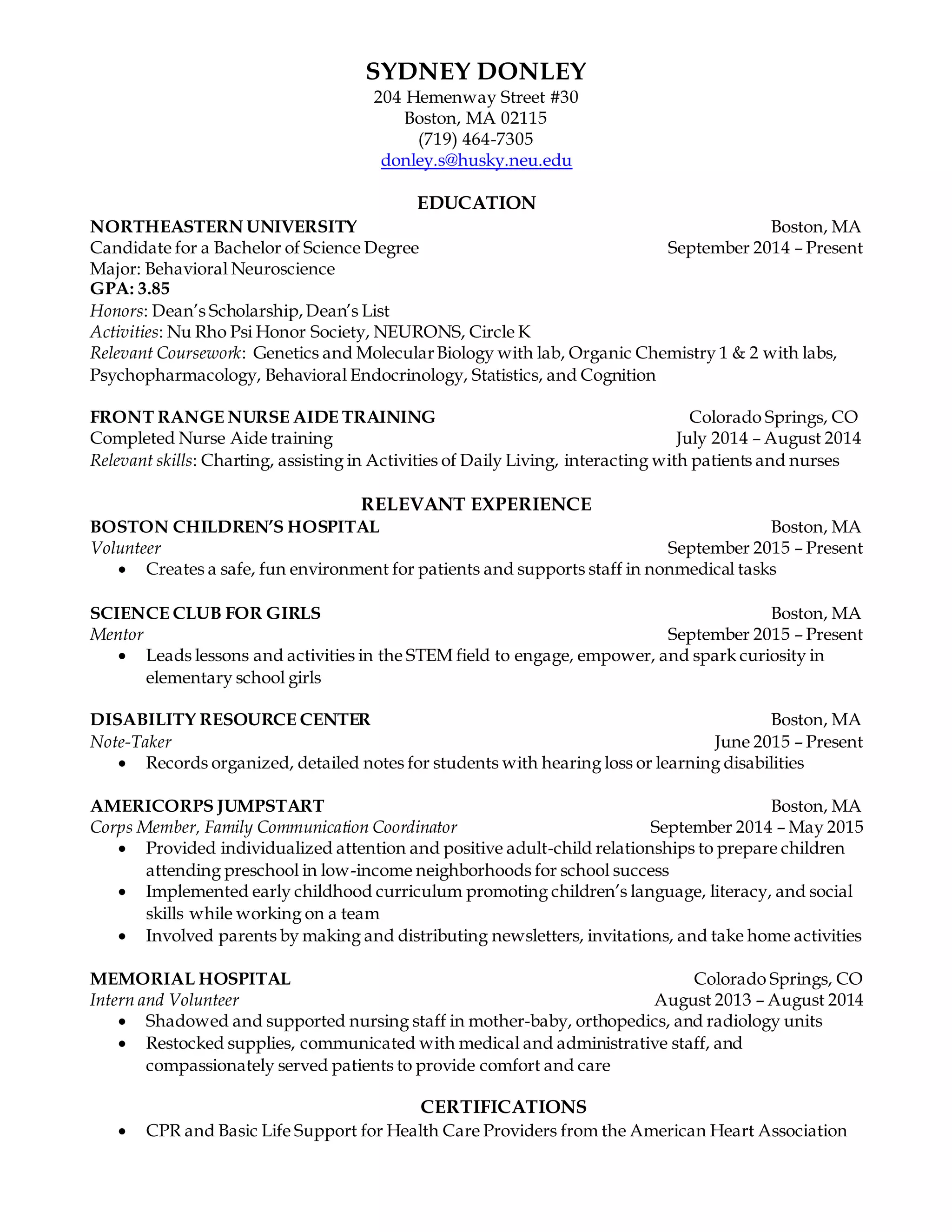 Co op Resume Clinical | DOCX | Education