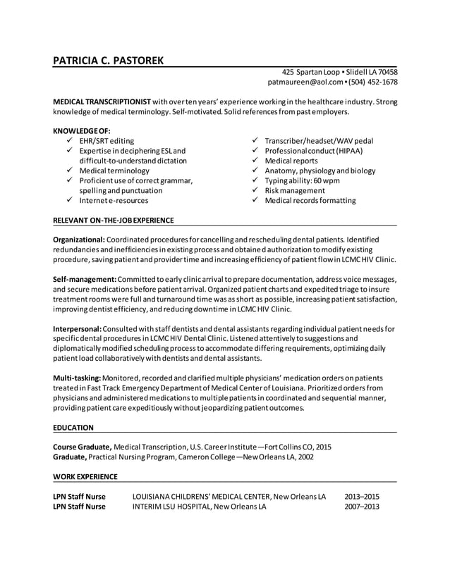 Patricia Pastorek Resume. | PDF