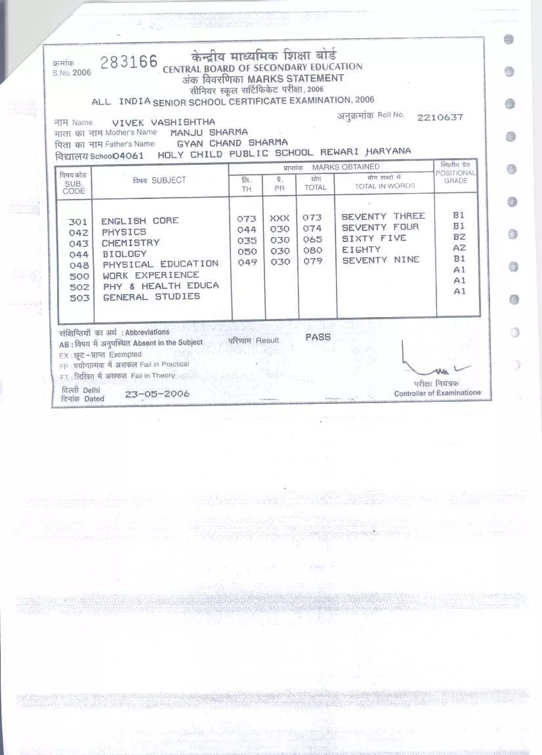 10th and 12th marksheet | PDF