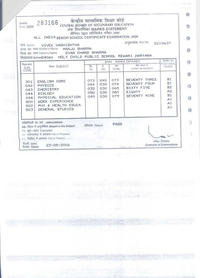 10th and 12th marksheet | PDF