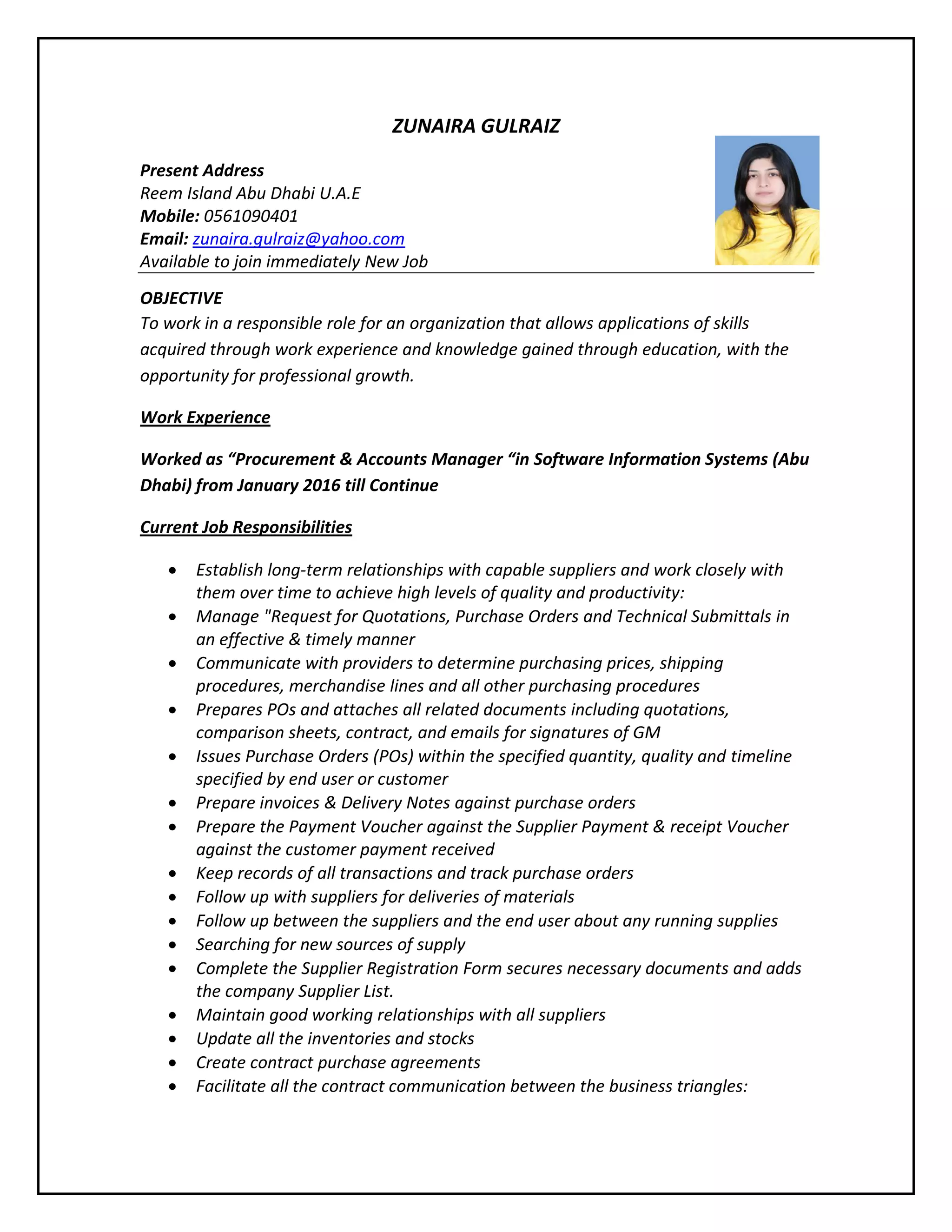 Zunaira Gulraiz cv procurment--updated | PDF