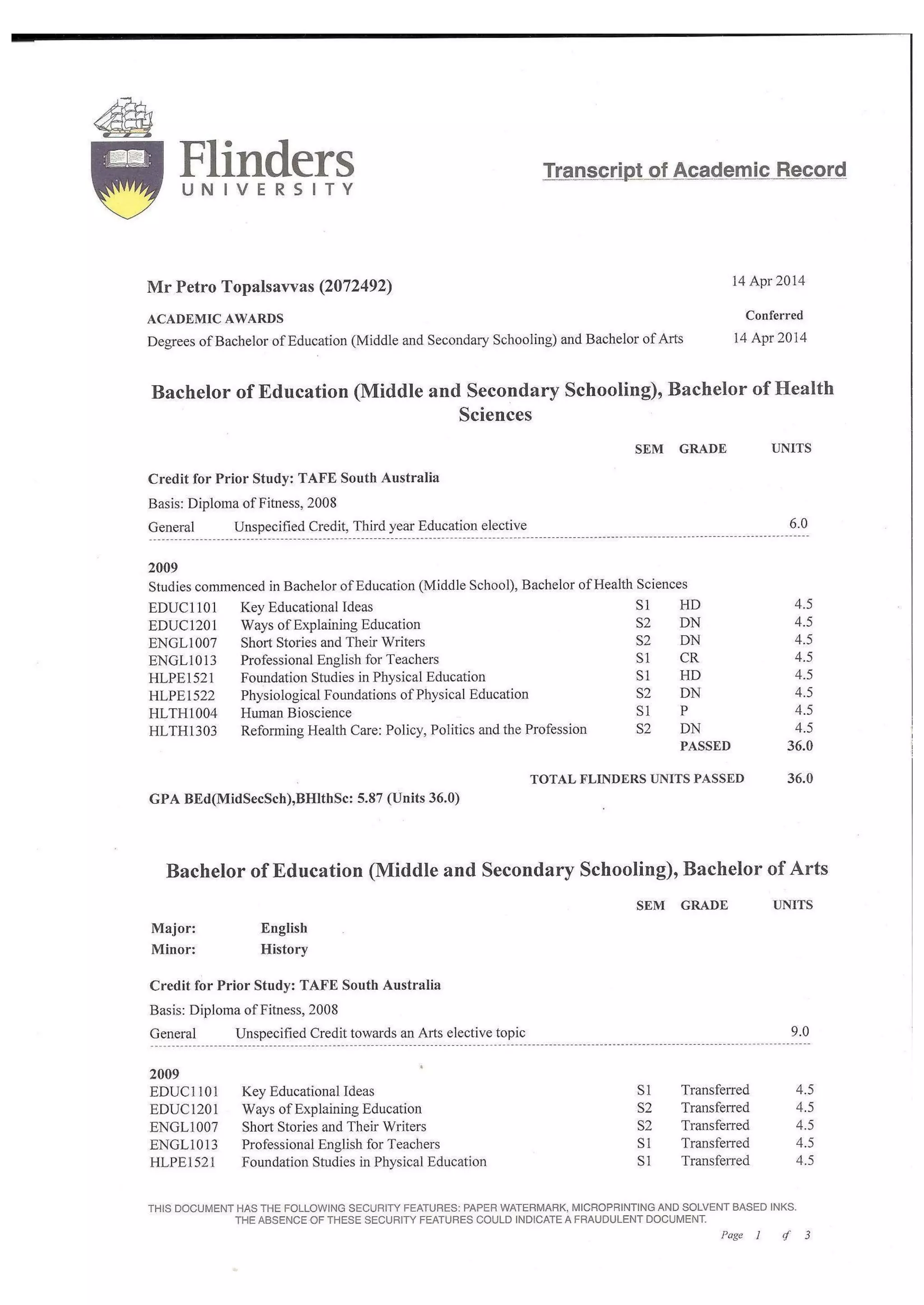University and Tafe Transcripts | PDF