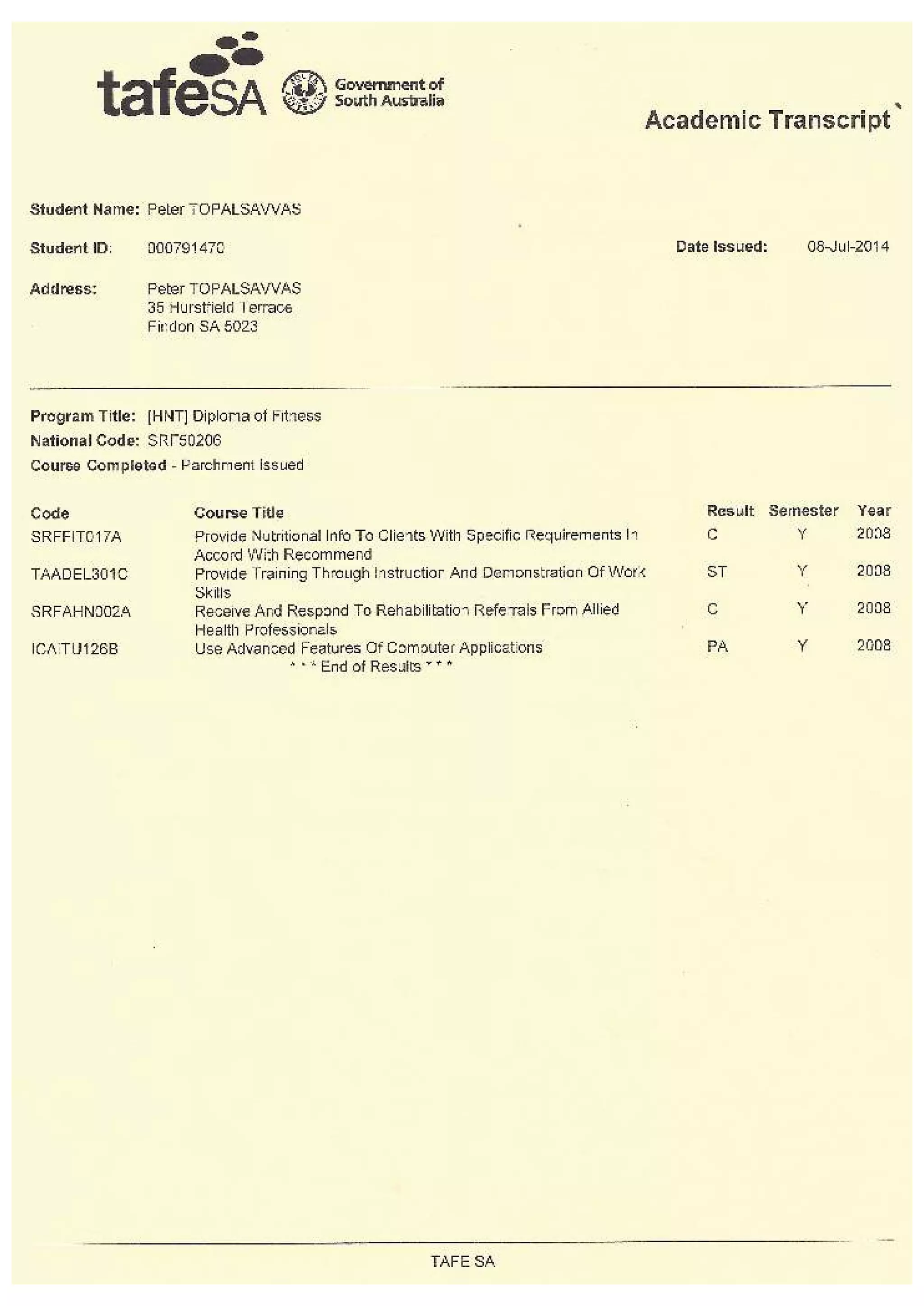 University and Tafe Transcripts | PDF