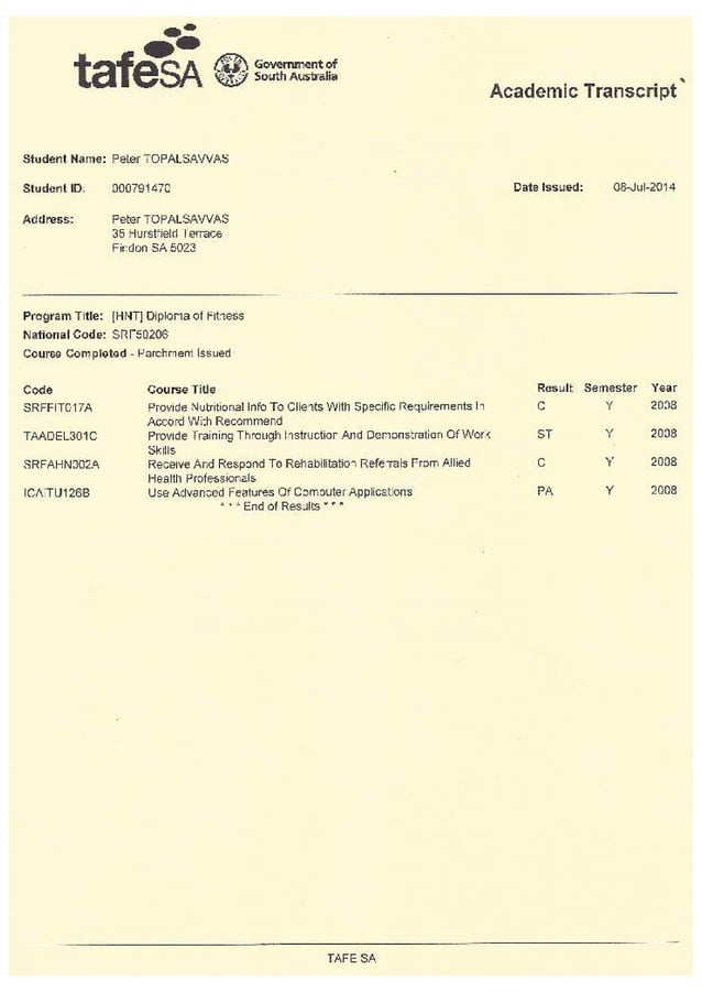 University and Tafe Transcripts | PDF