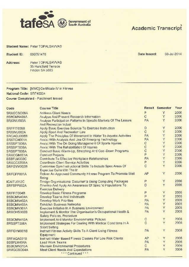 University and Tafe Transcripts | PDF