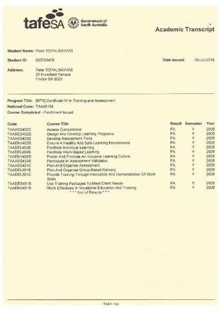 University and Tafe Transcripts | PDF
