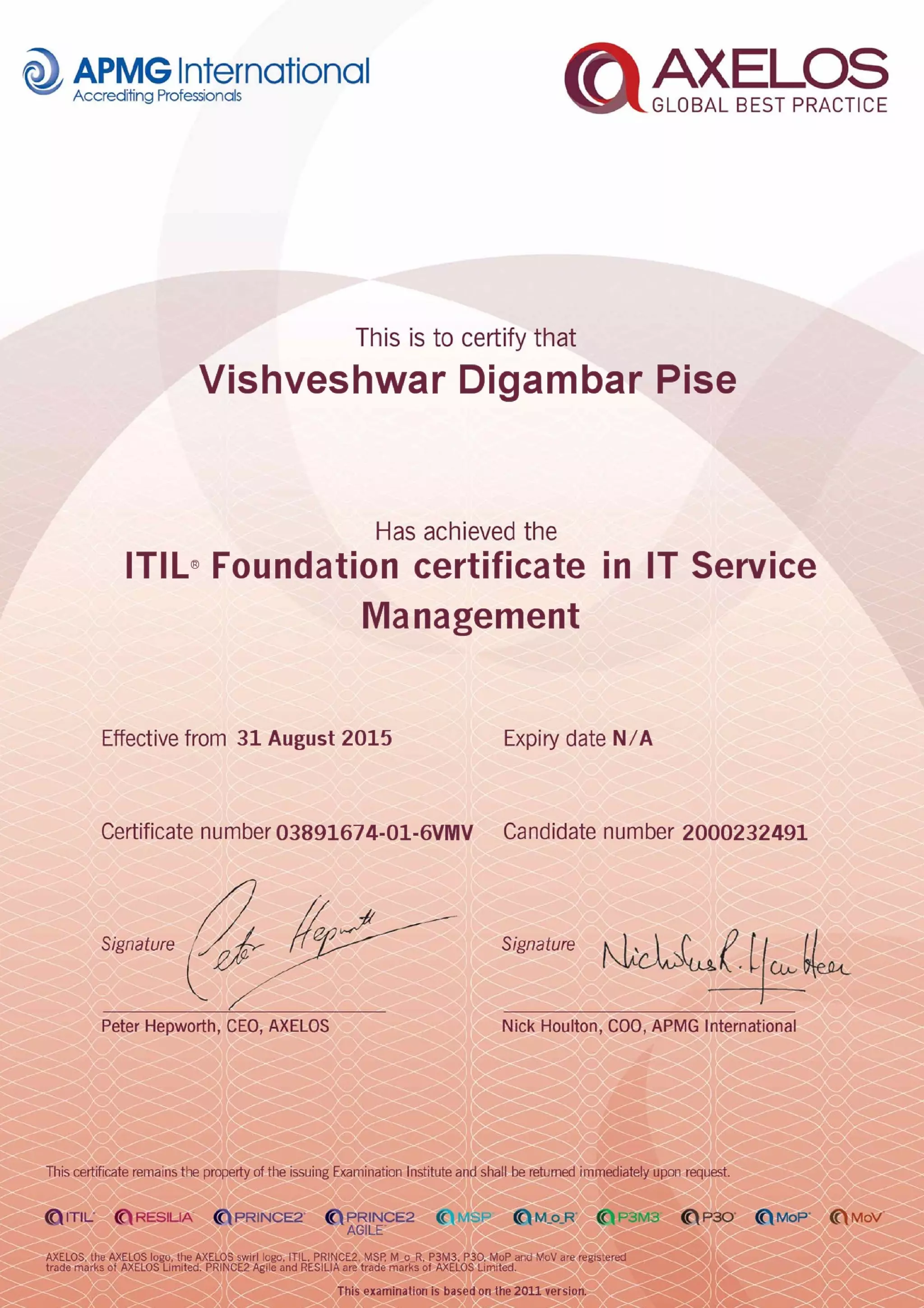 ITIL V3 Certificate | PDF