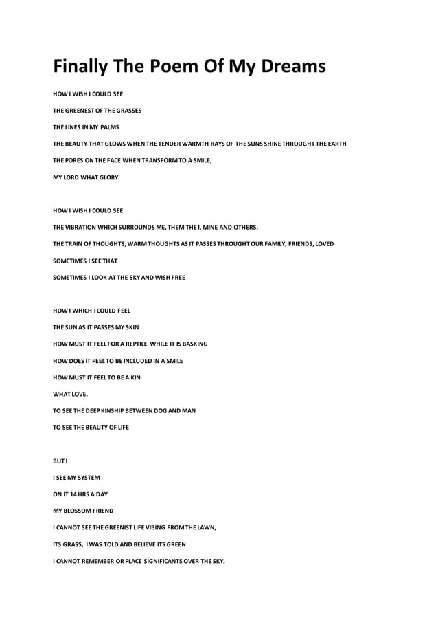 Finally The Poem Of My Dreams | DOCX | Poetry | Books and Literature