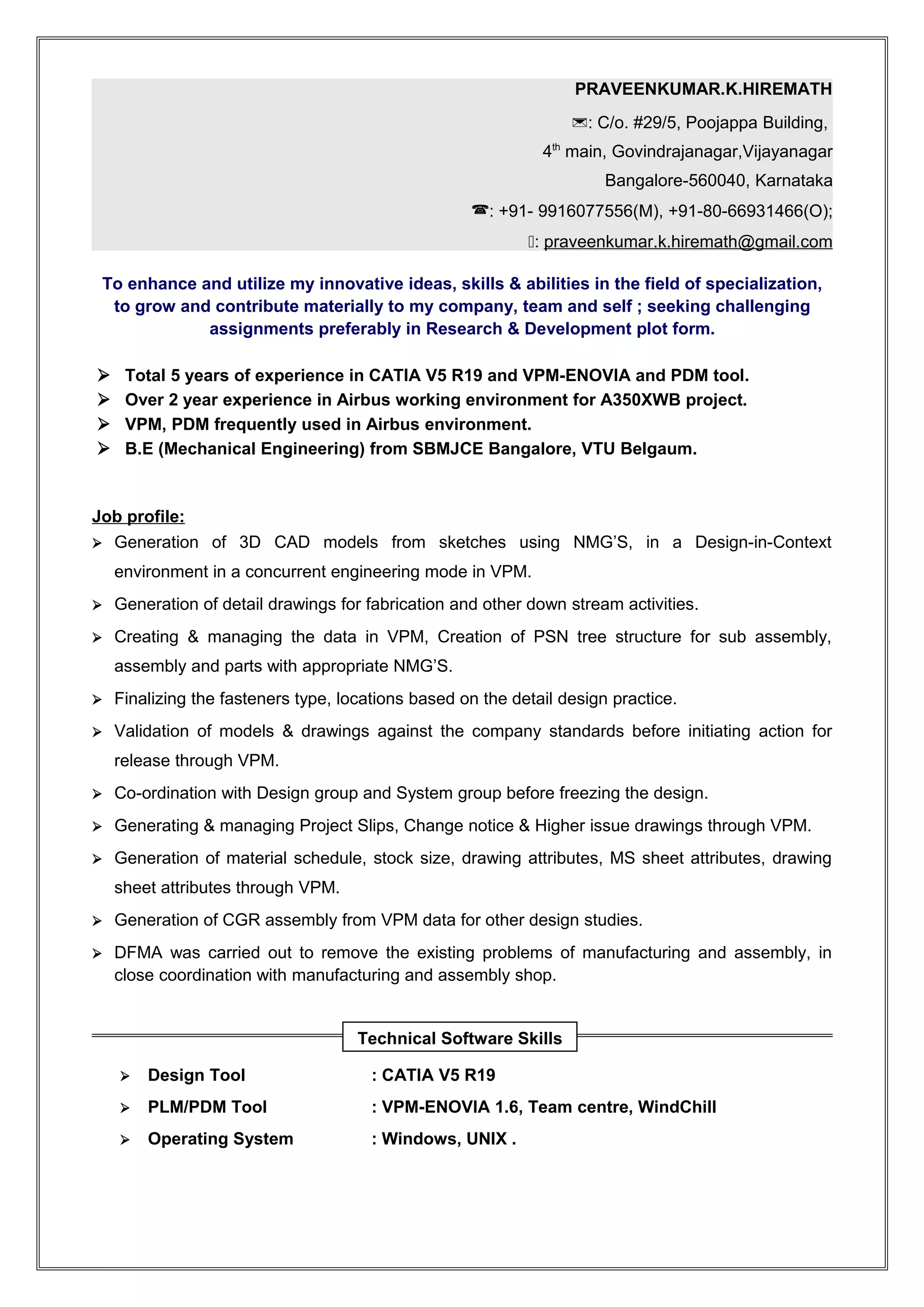 Resume_Praveenkumar K Hiremath | DOC