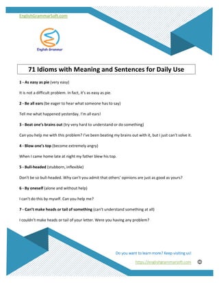 71 idioms with meaning and sentences for daily use | PDF | Internet for ...