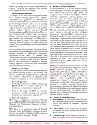 Impact of Blended Learning Approach on Students’ Achievement in Quadratic and Simultaneous ...