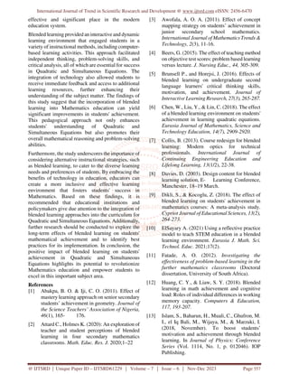 Impact of Blended Learning Approach on Students’ Achievement in Quadratic and Simultaneous ...