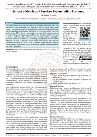 Impact of Goods and Services Tax on Indian Economy | PDF
