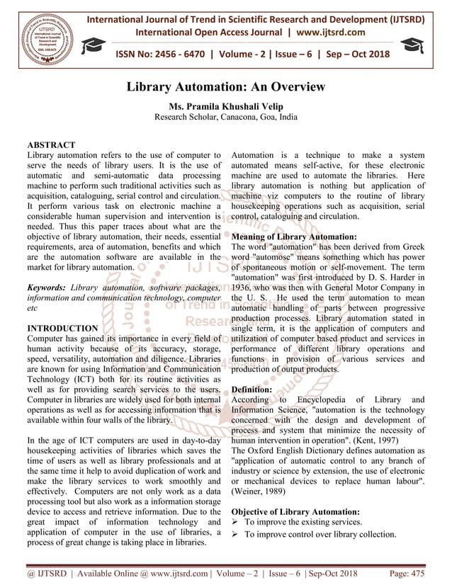 Library Automation An Overview | PDF | Internet | Computing