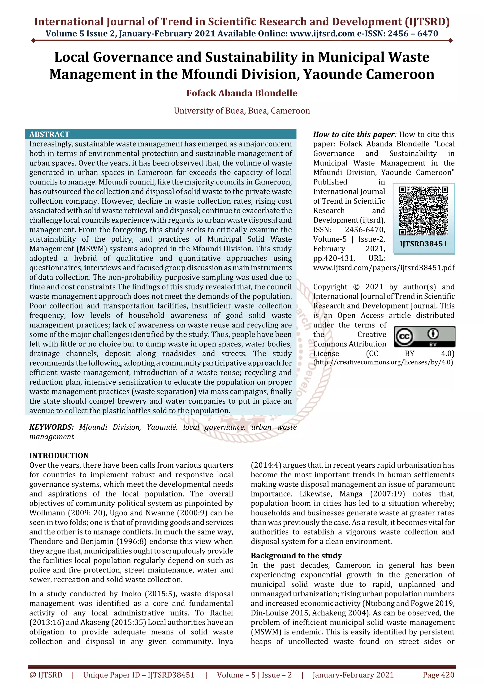 Local Governance and Sustainability in Municipal Waste Management in ...