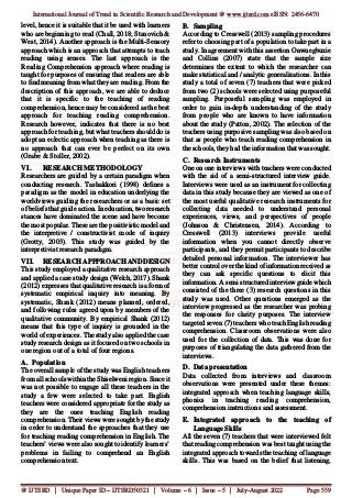 Teachers’ Views on Approaches used for Teaching Reading Comprehension in English as a Second ...