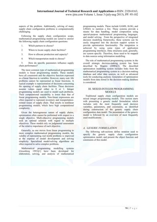 IMPROVEMENT OF SUPPLY CHAIN MANAGEMENT BY MATHEMATICAL PROGRAMMING ...