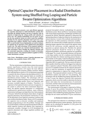 Optimal Capacitor Placement in a Radial Distribution System using Shuffled Frog Leaping and ...