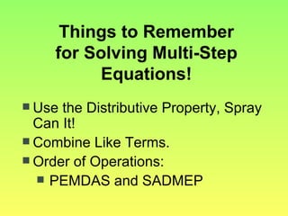 7.2 Solving Multi Step Equations | PPT
