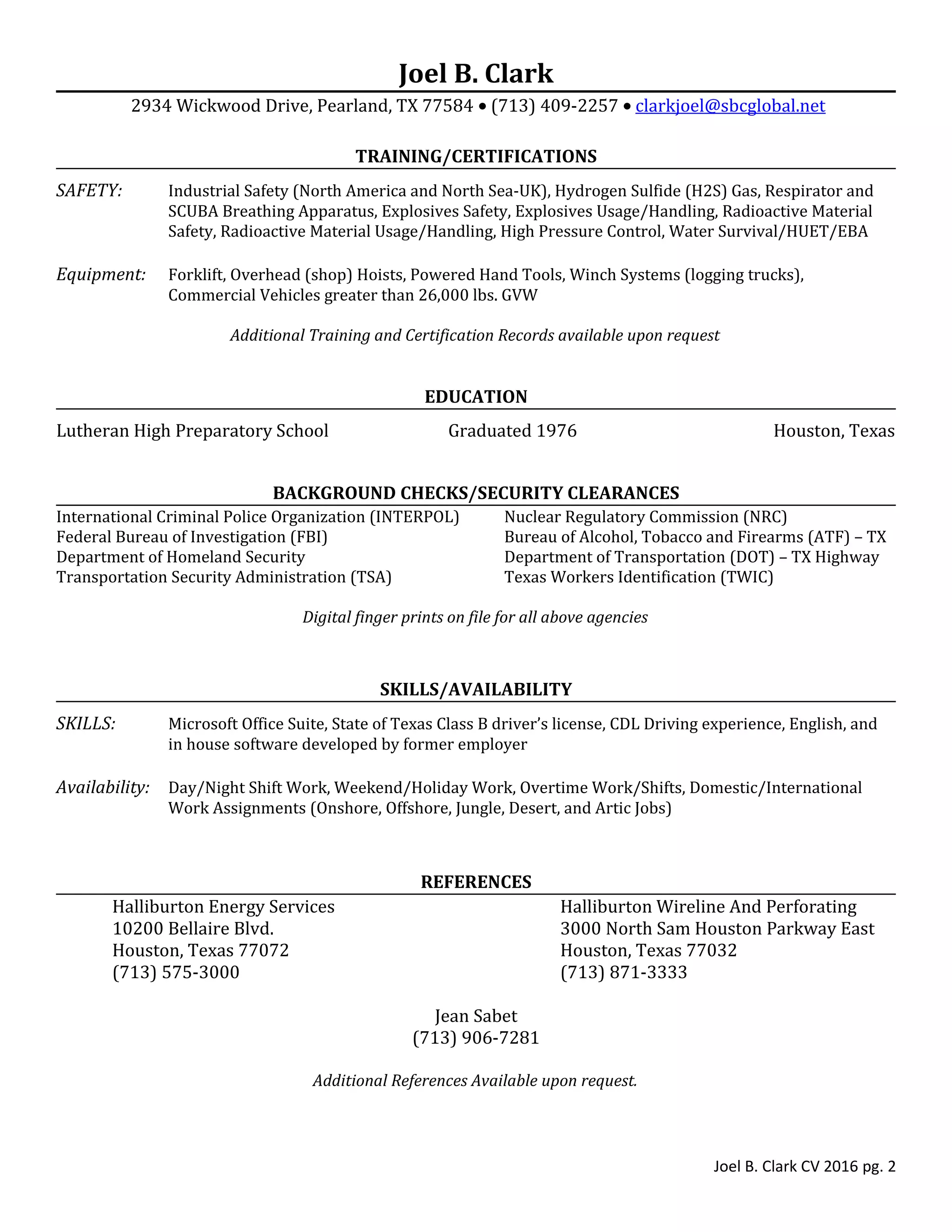 Joel B Clark Resume 2 | DOC