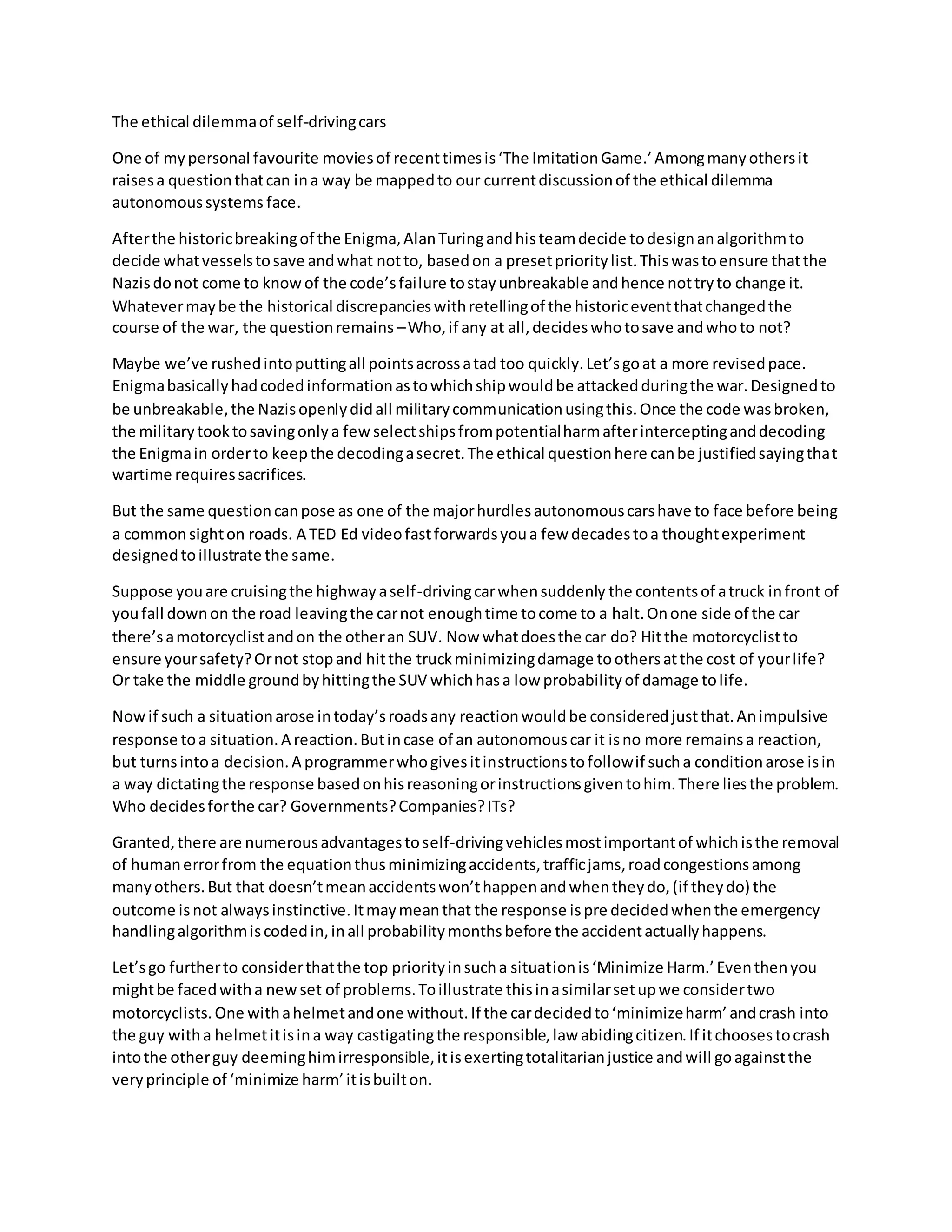 The ethical dilemma of self-driving cars | DOCX