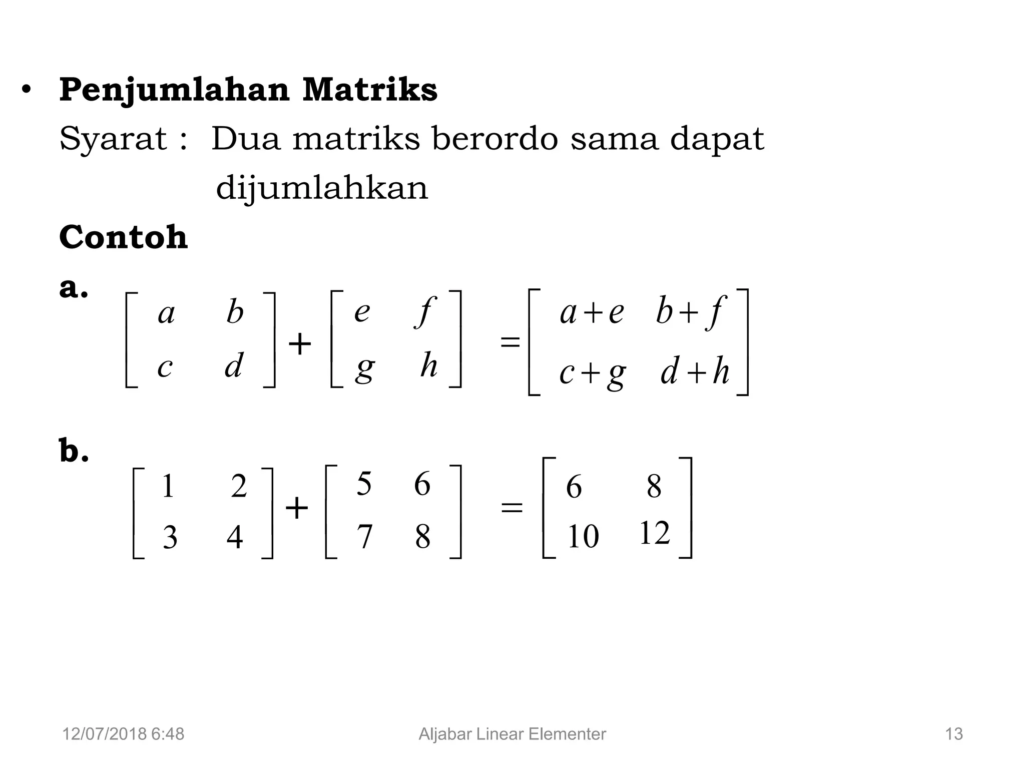 Matriks dan Operasinya ( Aljabar Linear Elementer ) | PPTX